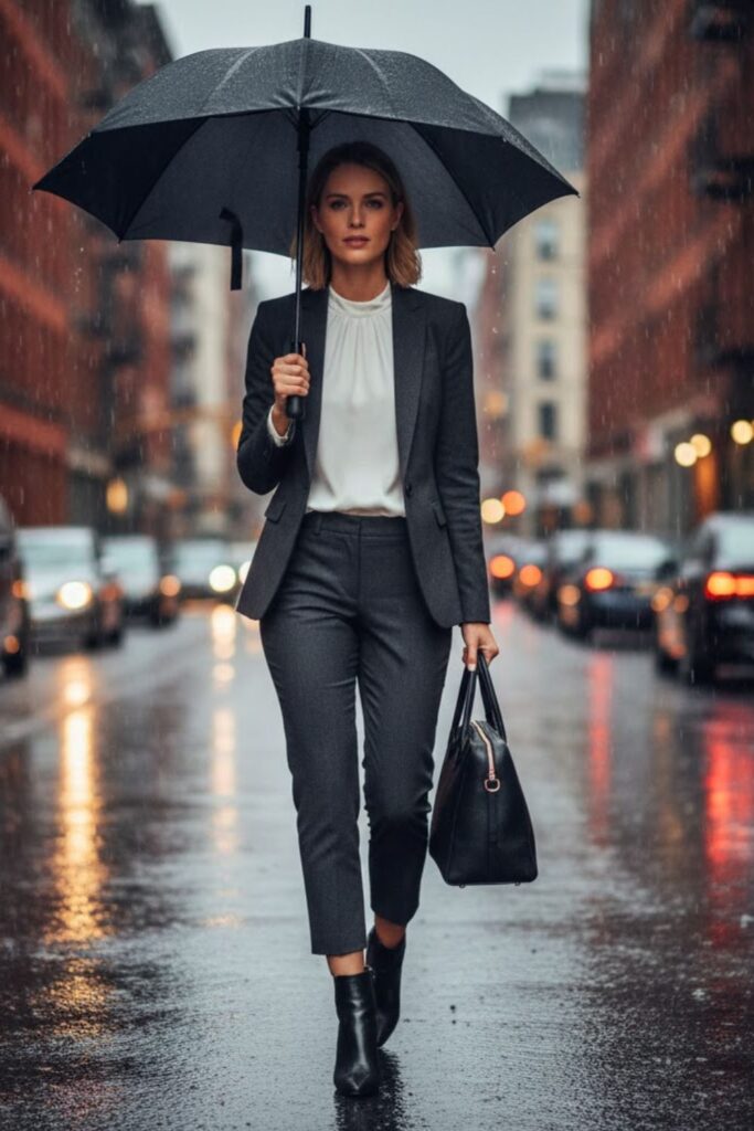15+ Rainy Day Office Outfit Ideas to Stay Stylish & Professional